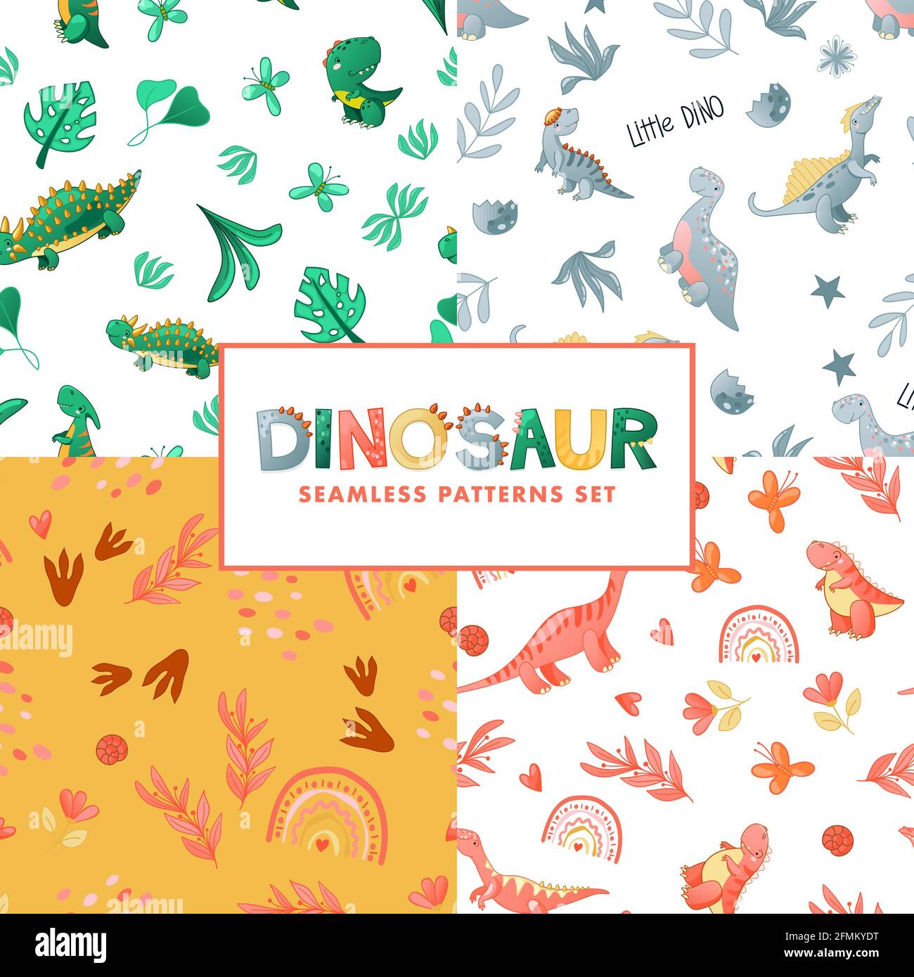 Seamless cute dinosaur pattern. Colorful dino background for kids ...