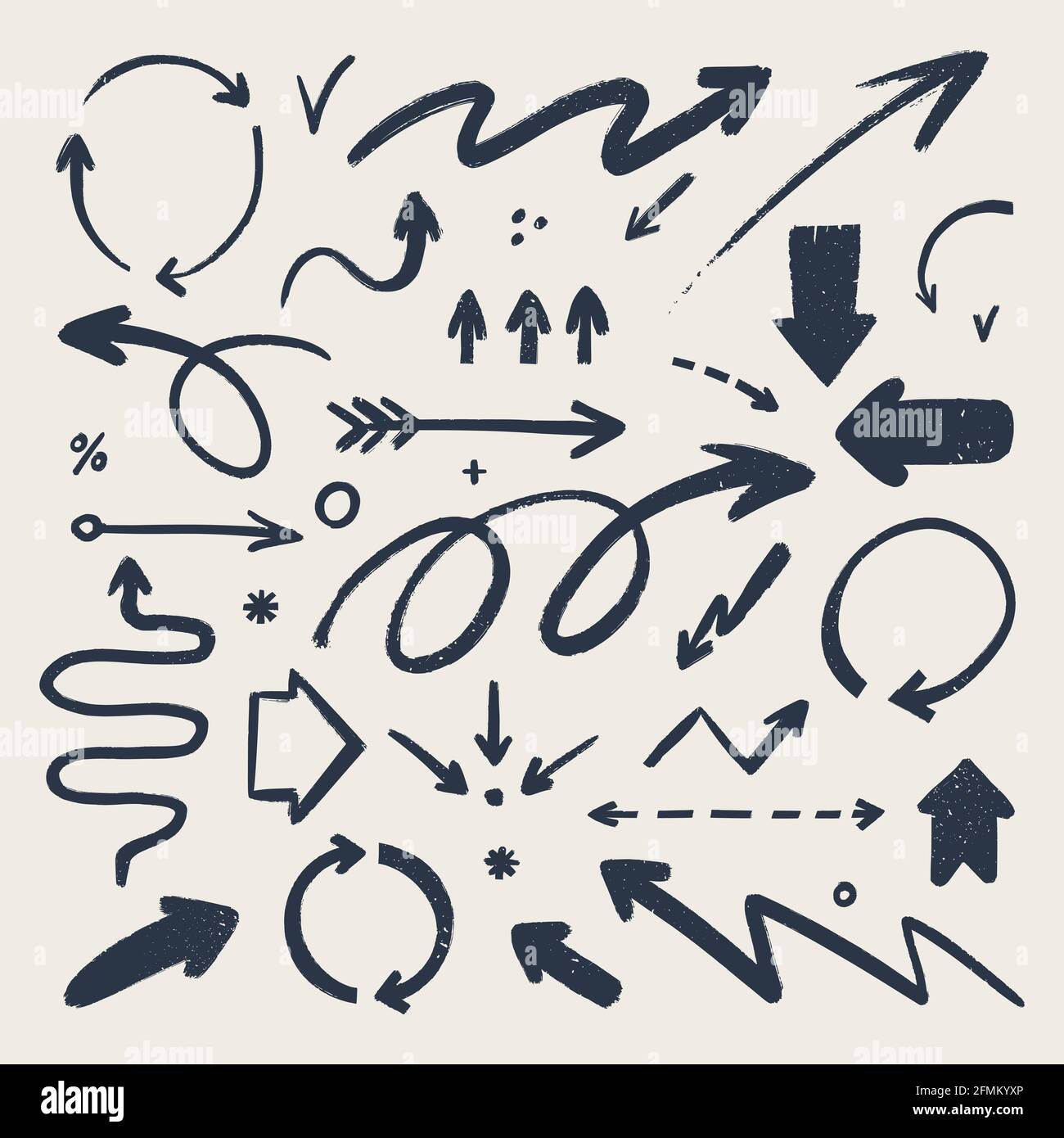 Abstract arrow icons set. Various doodle arrows in different shapes ...