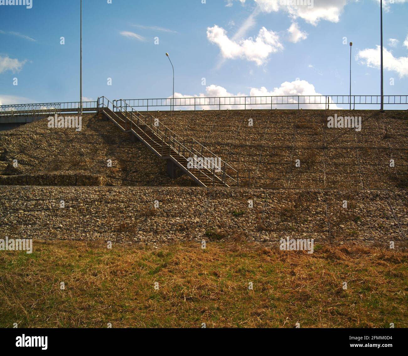 river bank reinforcement with gabion cages, sunny day shot Stock Photo ...