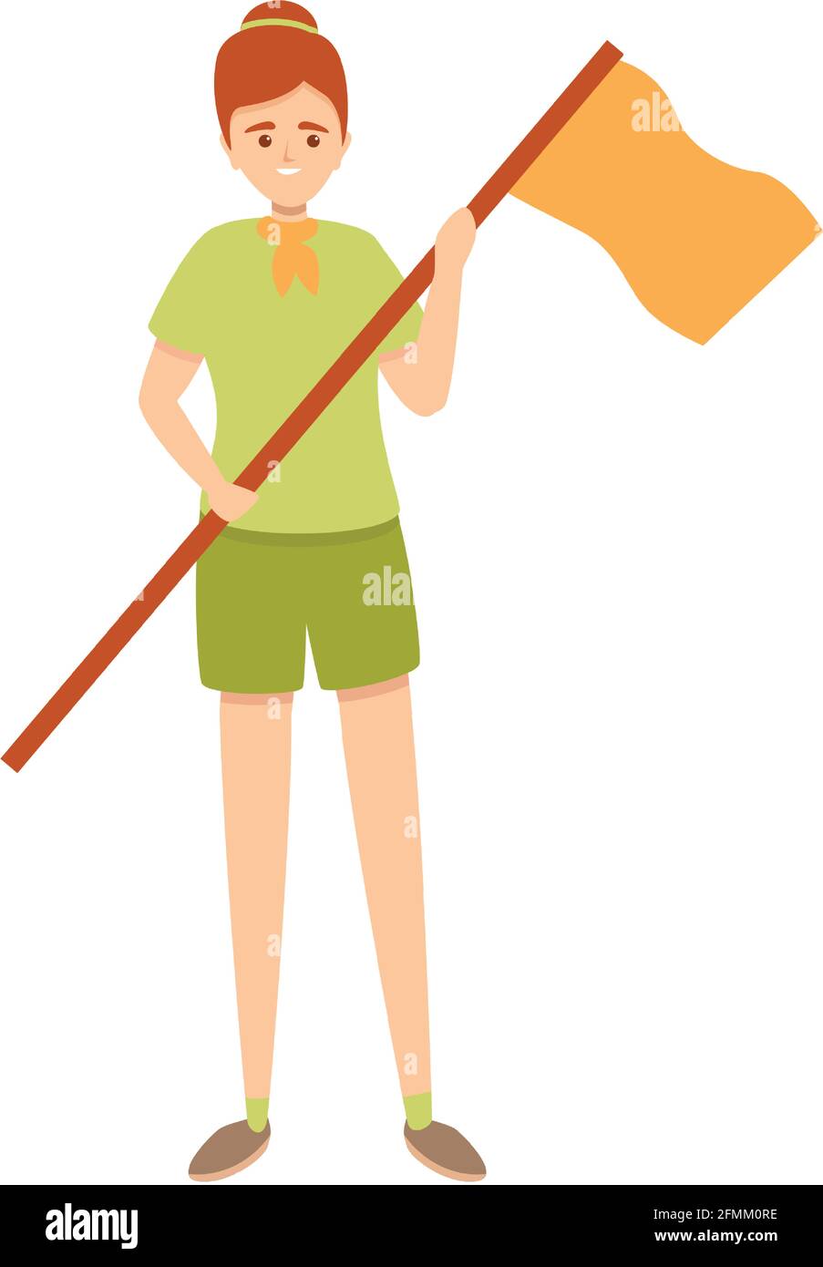 Scouting girl flag icon. Cartoon of Scouting girl flag vector icon for ...