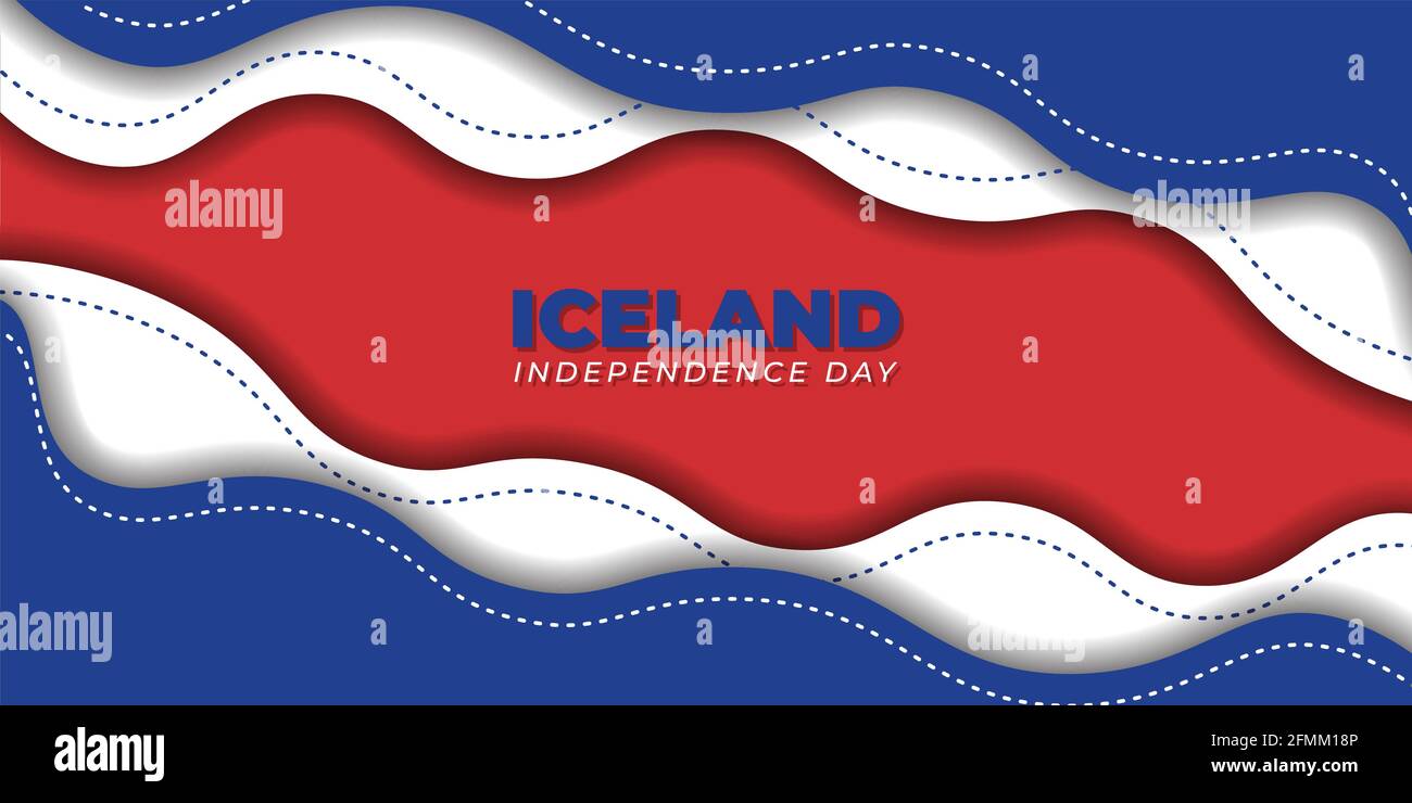 Iceland independence Day design with red and blue paper cut background ...