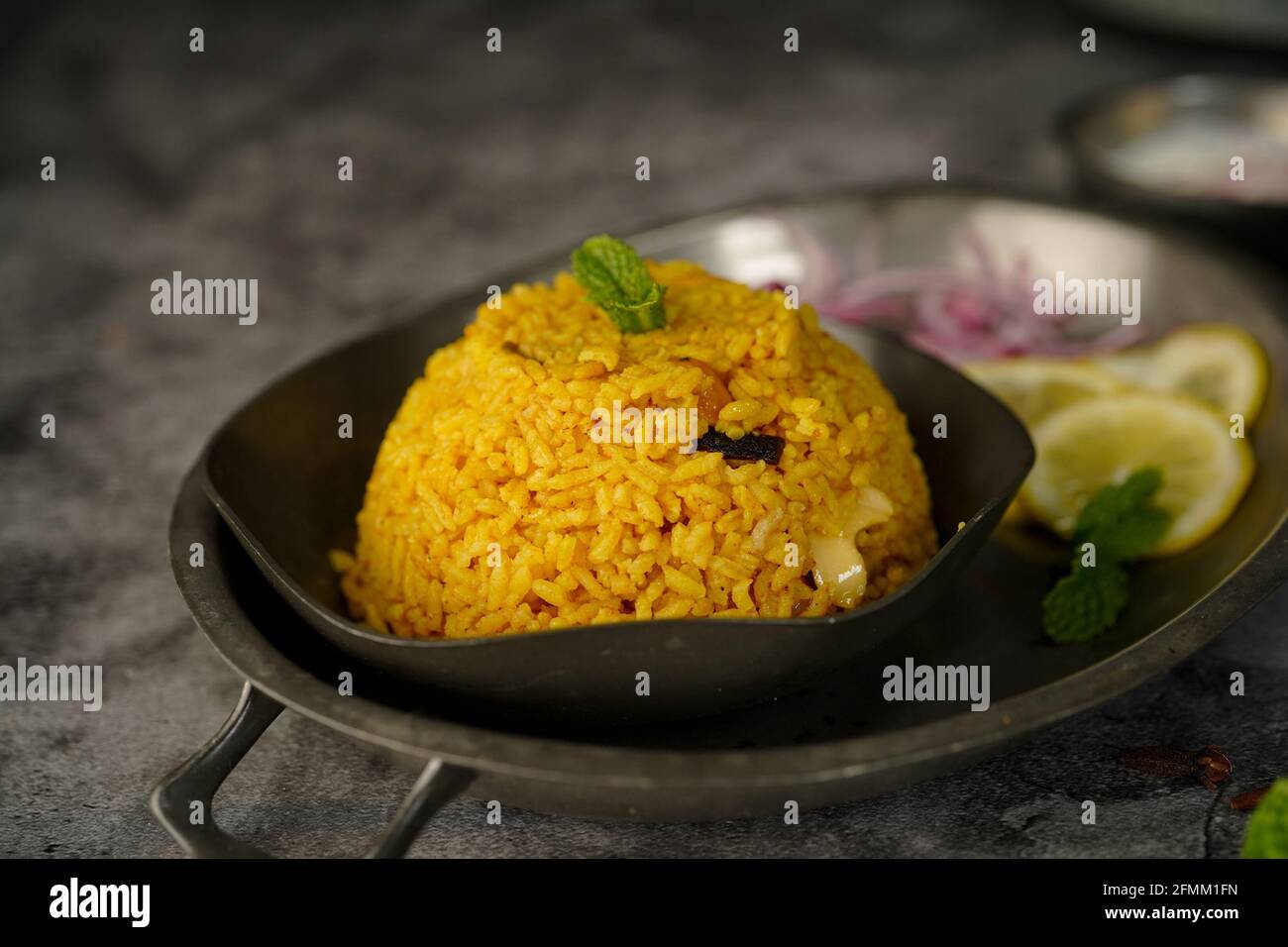 Irachi / Erachi choru chicken - Malabar meat rice served with raita and ...