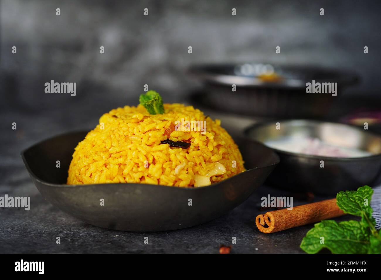 Irachi / Erachi choru chicken - Malabar meat rice served with raita and ...