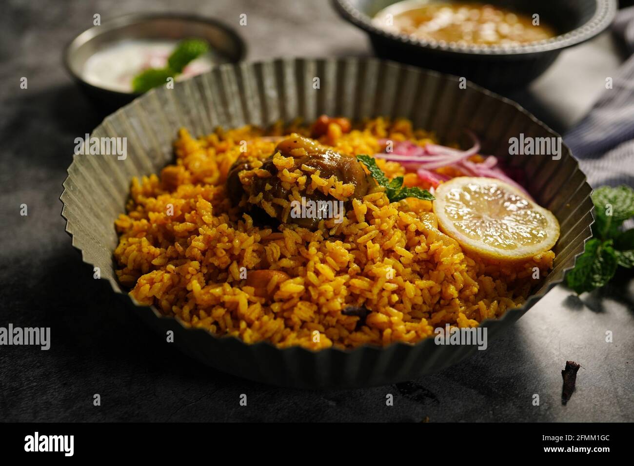 Irachi / Erachi choru chicken - Malabar meat rice served with raita and ...