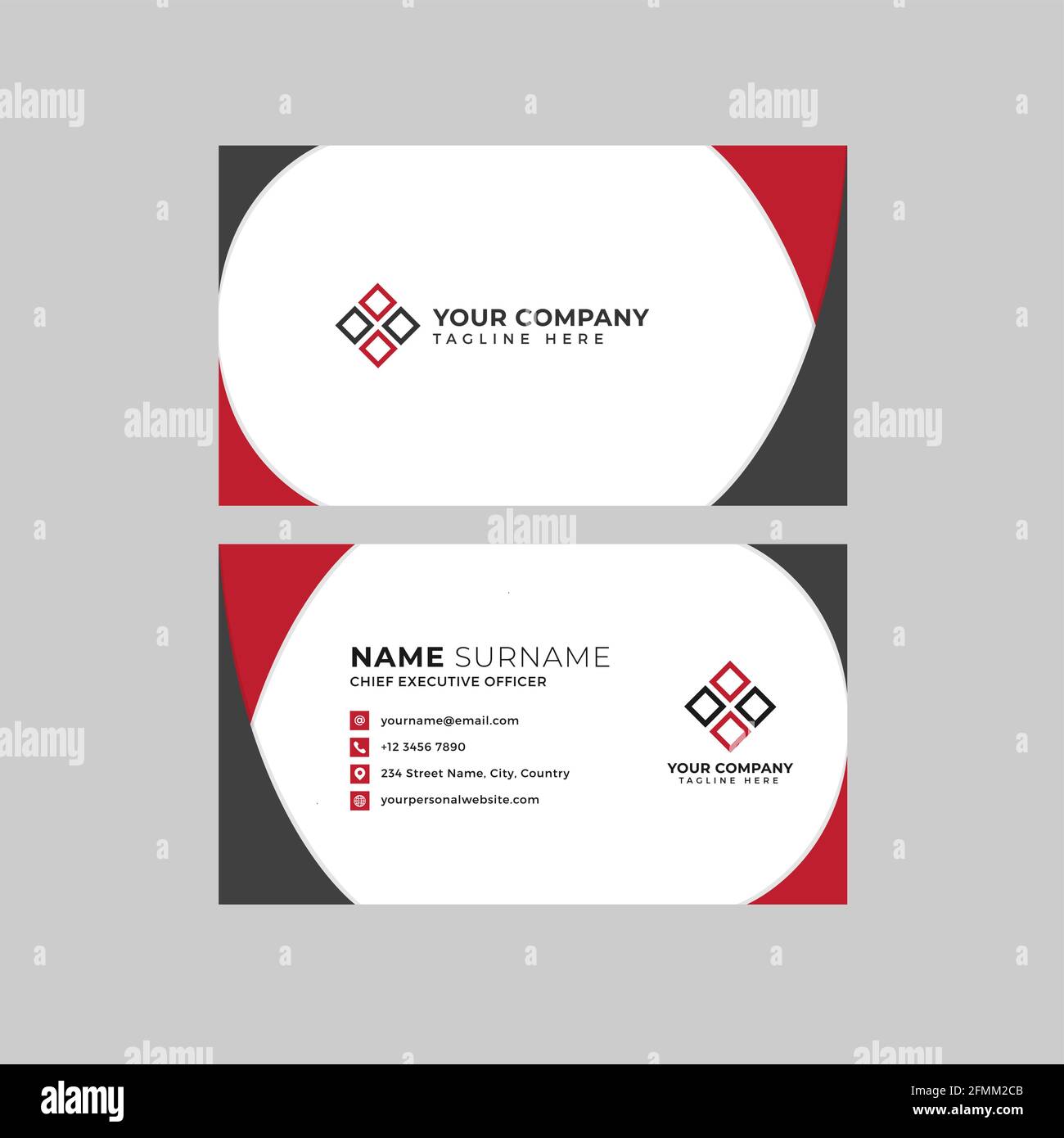 Professional two sided business card vector template with logo place ...
