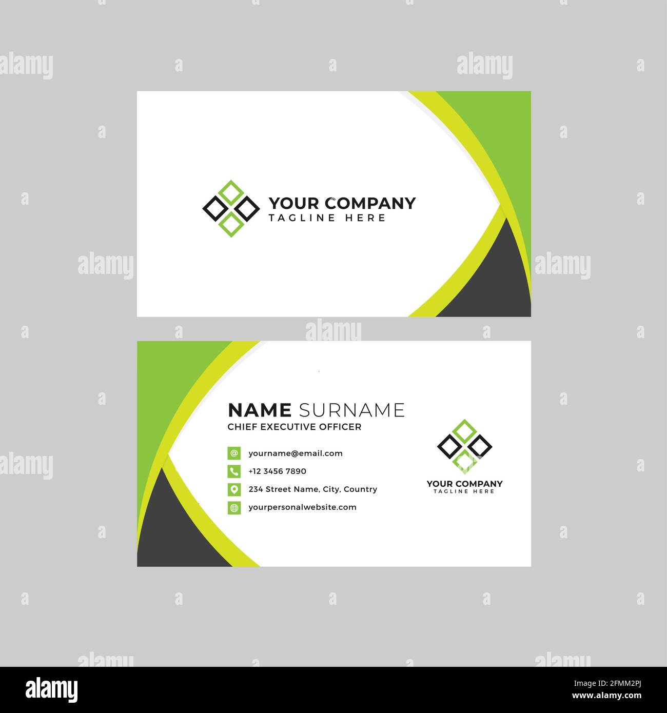Professional two sided business card vector template with logo place ...