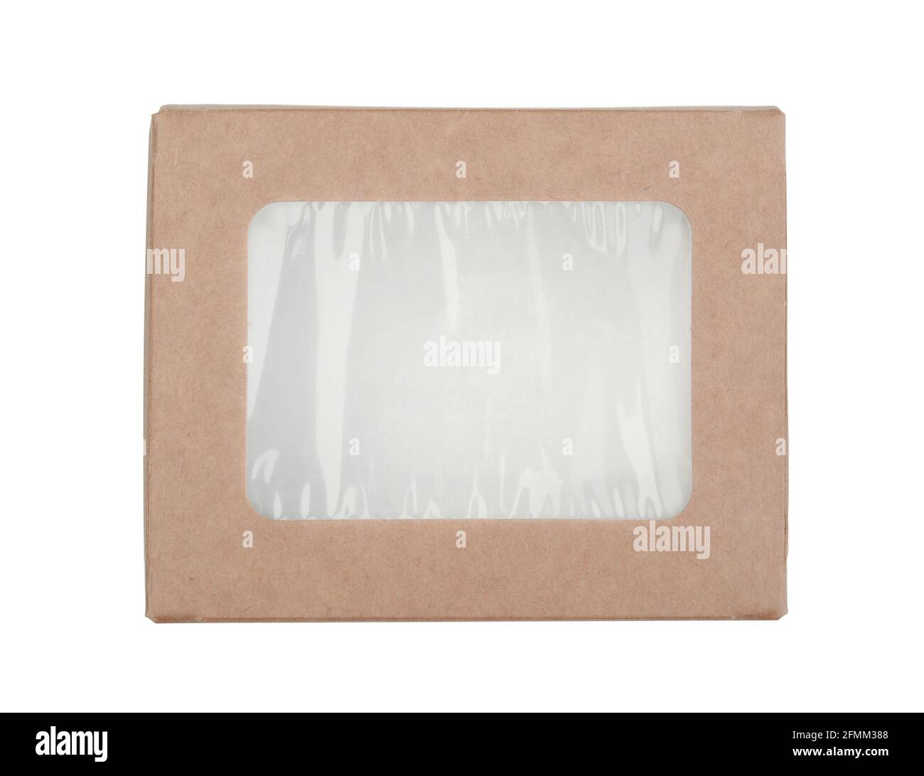 Rectangular cardboard box with transparent lid isolated on white. Top ...