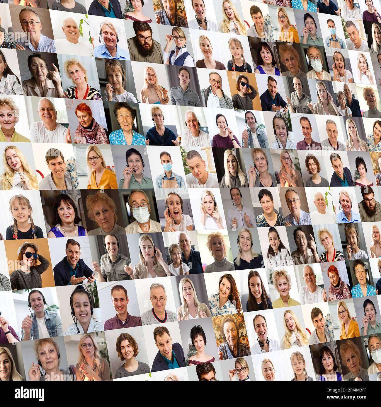 Hundreds of multiracial people crowd portraits headshots collection ...