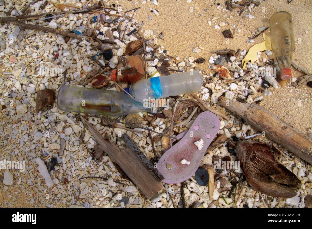 Pollution plastic rubbish on the beach on a remote island Stock Photo ...