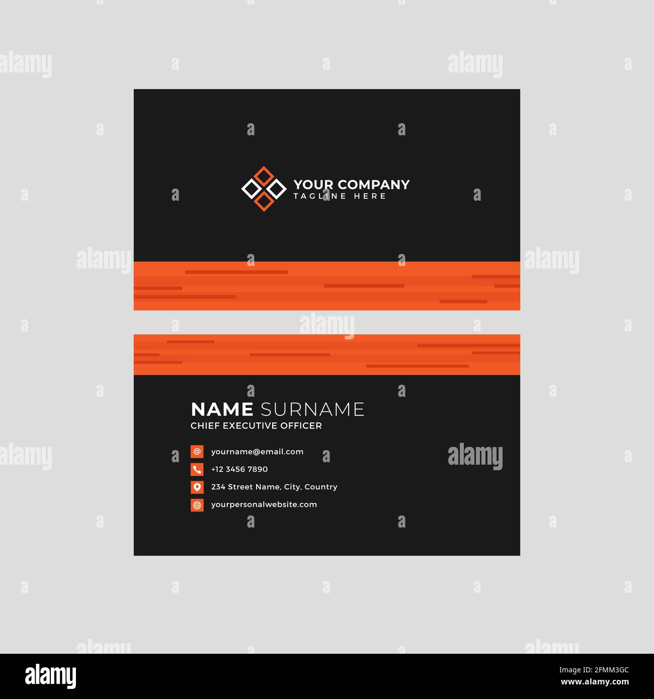 Professional two sided business card vector template with logo place ...
