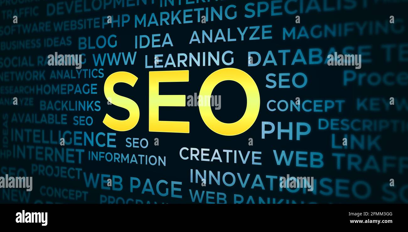 Modern SEO Abstract Background Typography concept with keywords collage ...