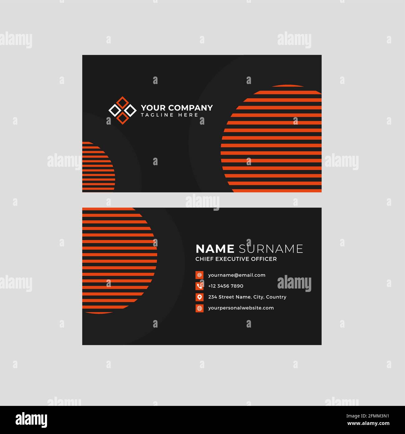 Professional two sided business card vector template with logo place ...