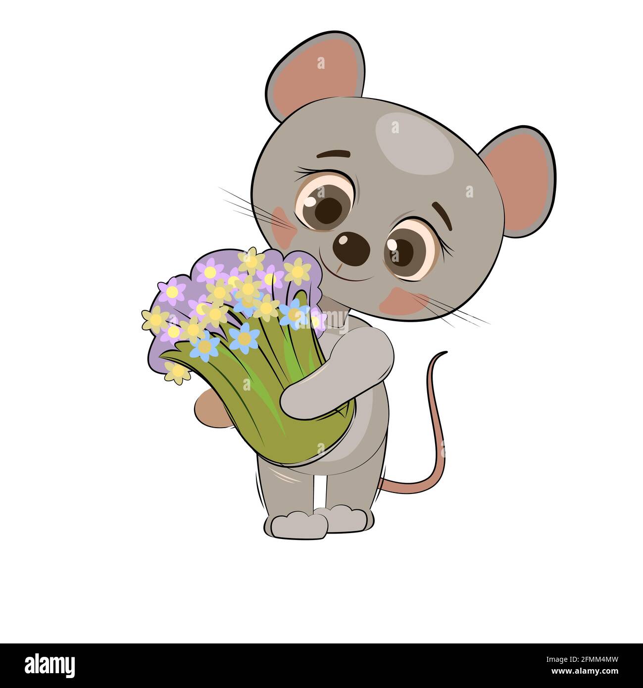 Little baby mouse. Isolated object on a white background. Cheerful kind ...