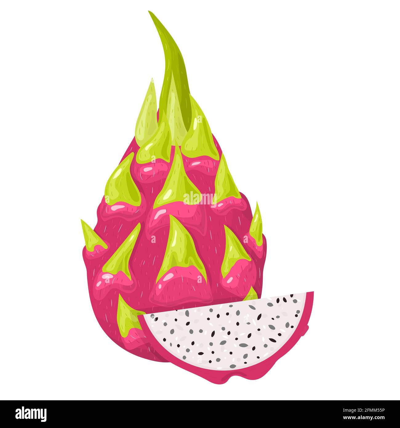 Fresh whole and cut slice red pitaya fruits isolated on white ...