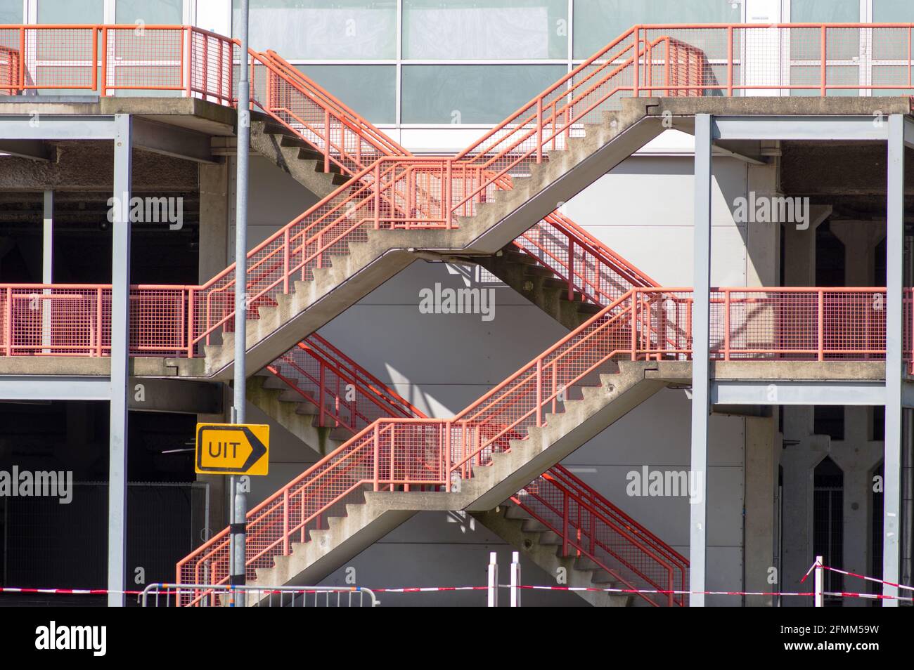 Red stairs to the entrance of a football stadium in the netherlands ...