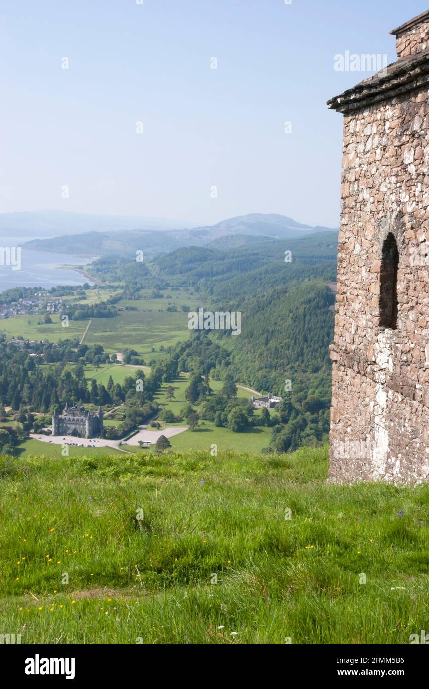 view from Dun na Cuaich watchtower of Inveraray Castle, Argyll ...