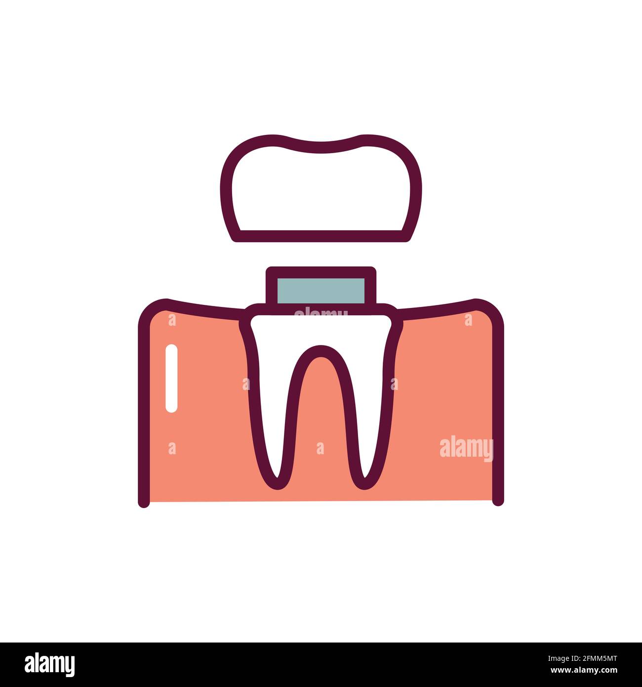 Crowned teeth color line icon. Isolated vector element. Outline ...