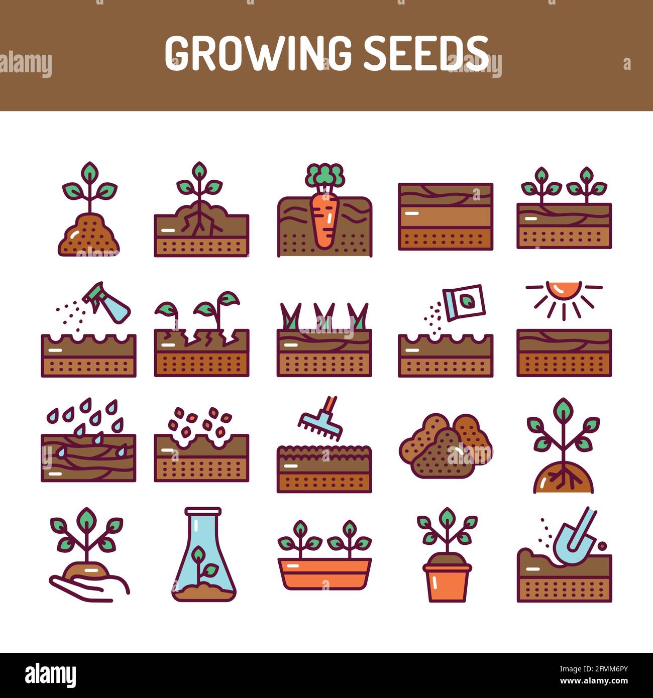 Growing seeds color line icons set. Pictograms for web page, mobile app ...