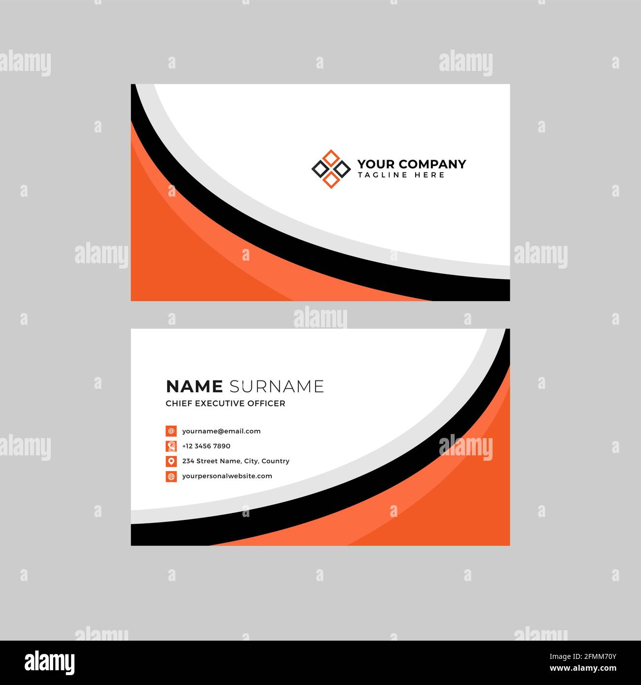 Professional two sided business card vector template with logo place ...