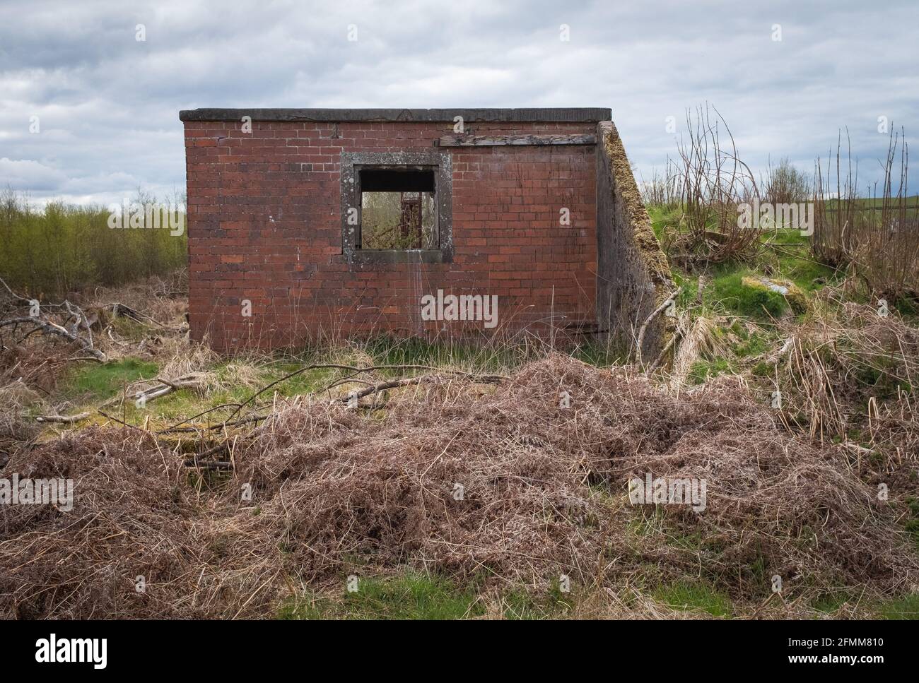 Side view of old WW2 rifle range at Craigs Moss, Dumfries, Scotland ...