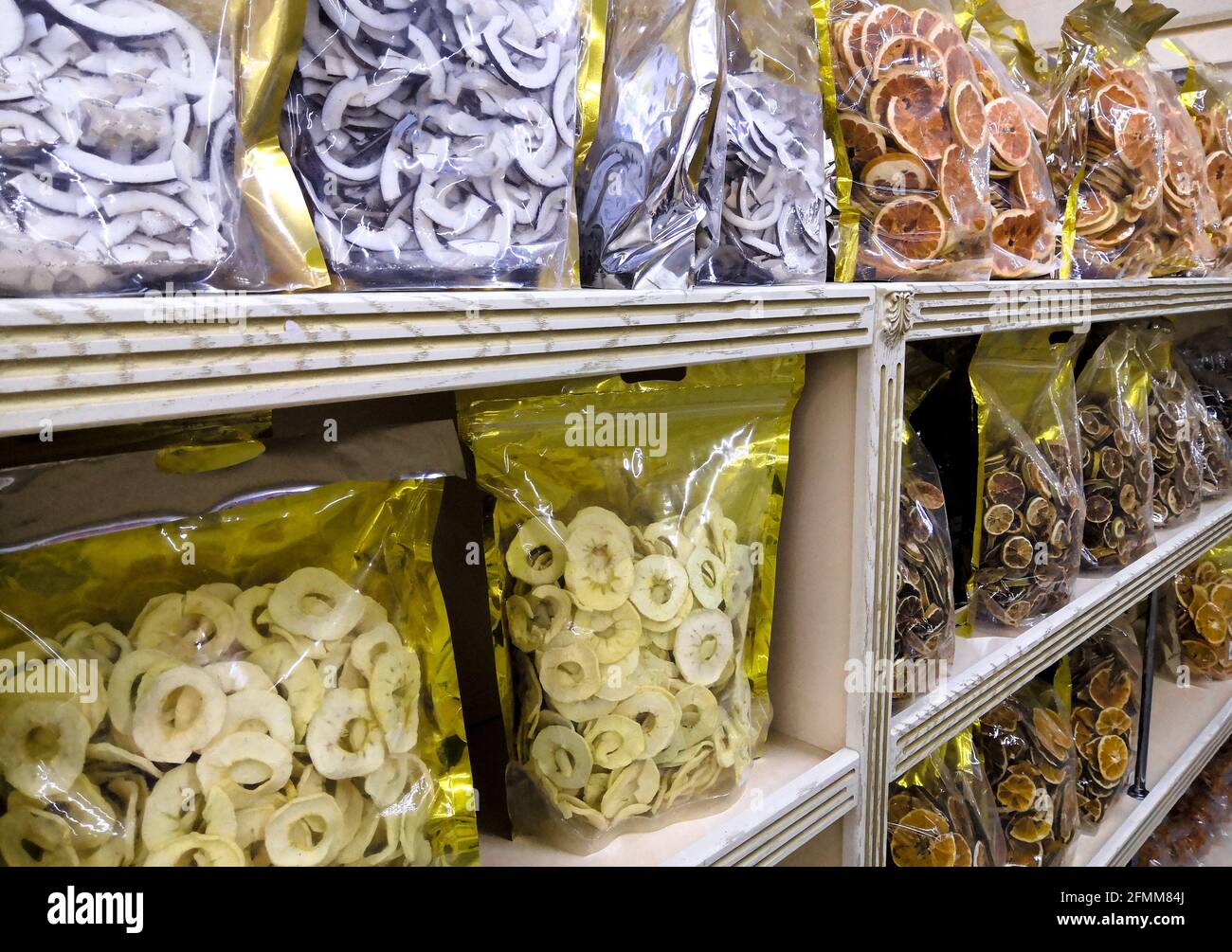 Various dried fruits packaged in the package For Sale At Market close ...