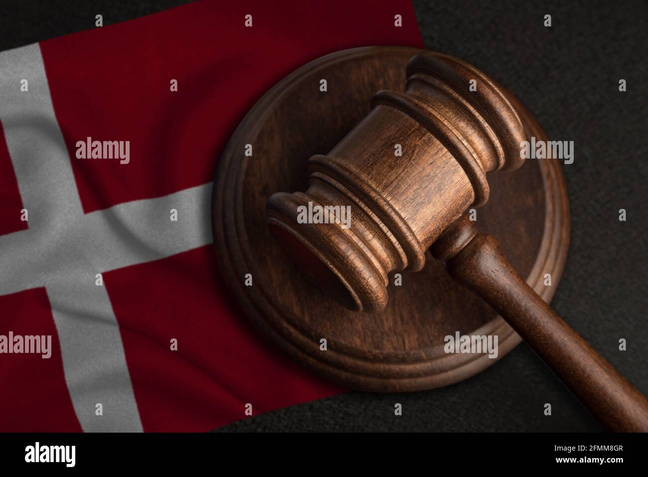 Judge gavel and flag of Denmark. Law and justice in Denmark. Violation ...