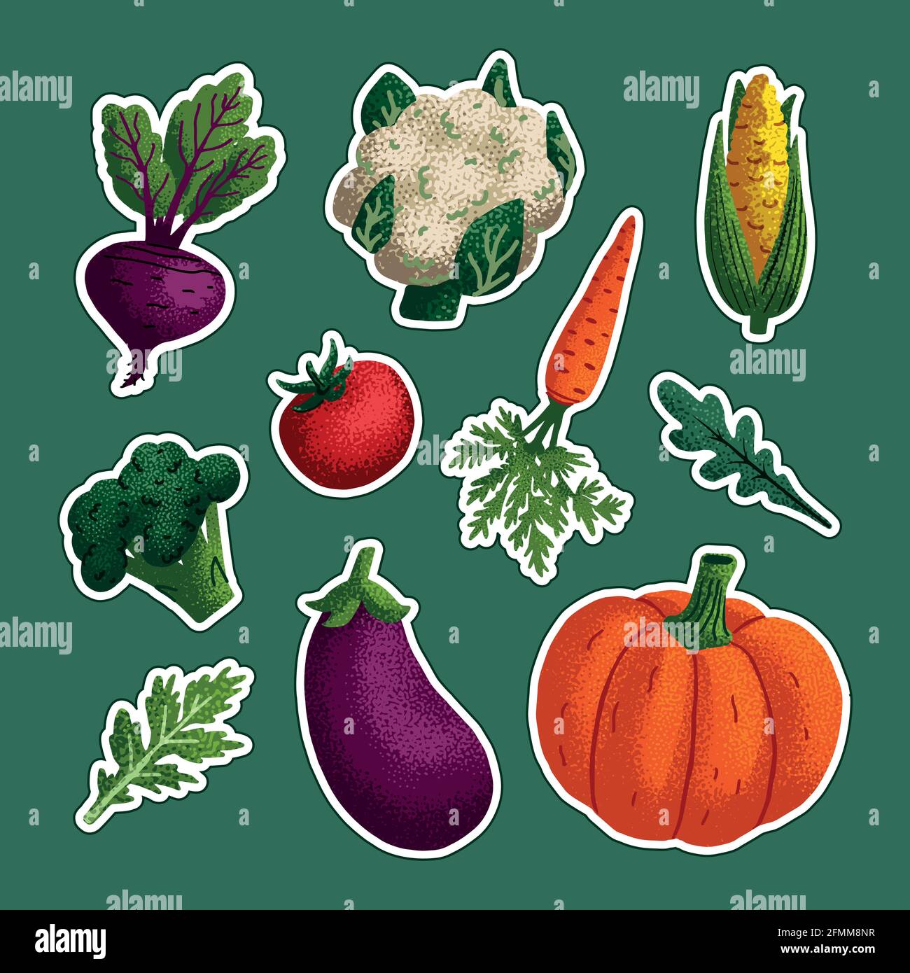 Vegetable sticker set. Variety of decorative vegetables with grain ...