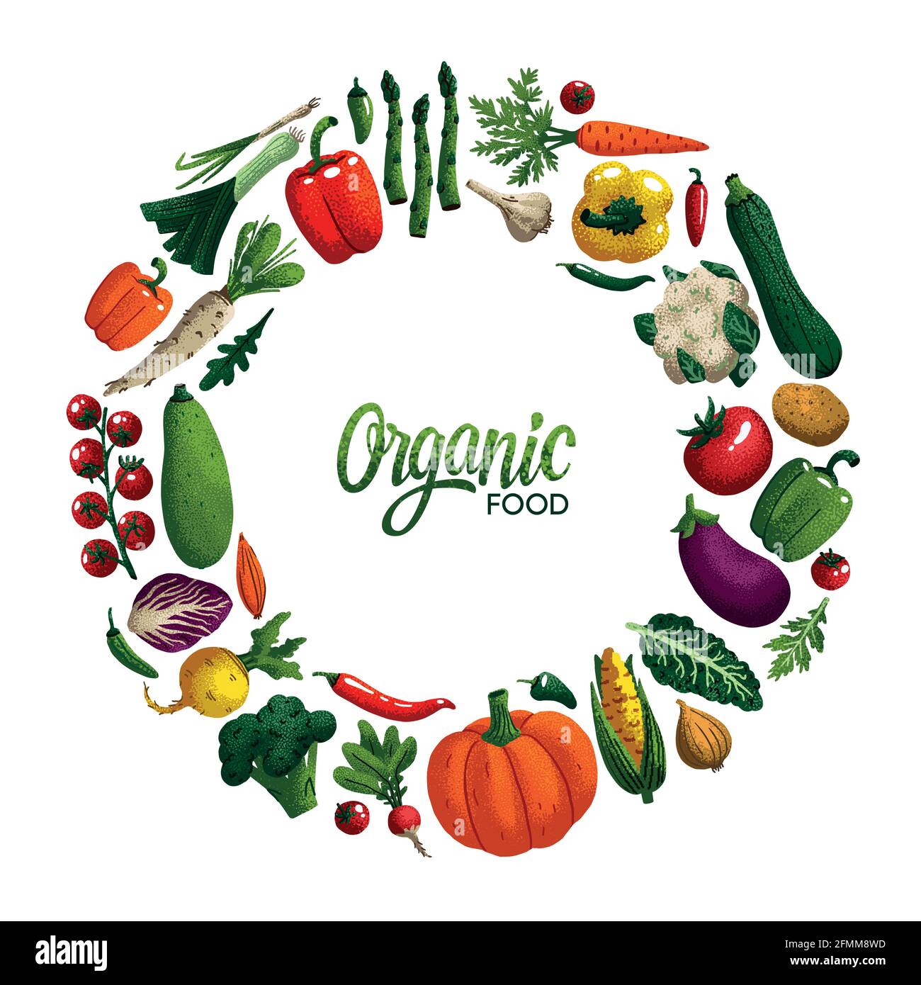 Round shape frame with Vegetables. Variety of decorative vegetables ...