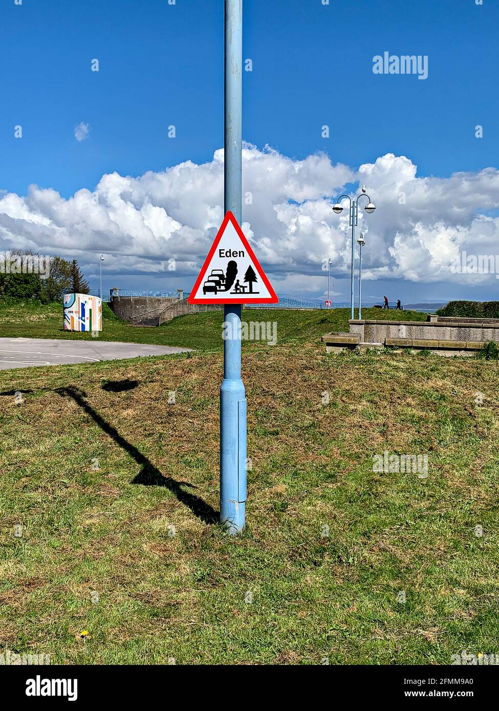 Eden Project North site. Triangular information sign Stock Photo - Alamy