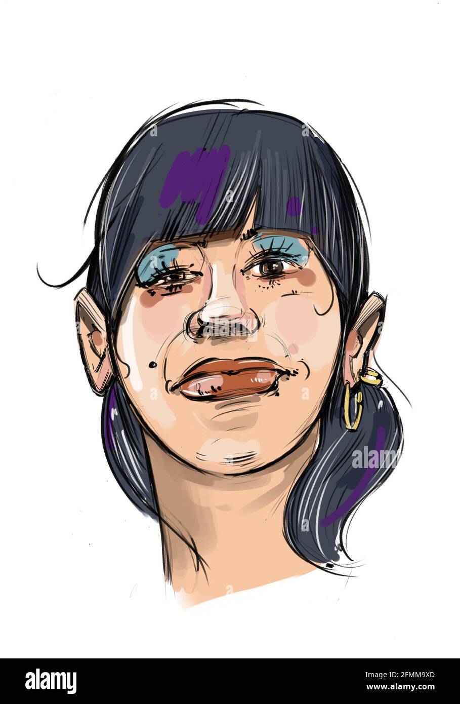 Illustration of a girl with double piercing in white background Stock ...