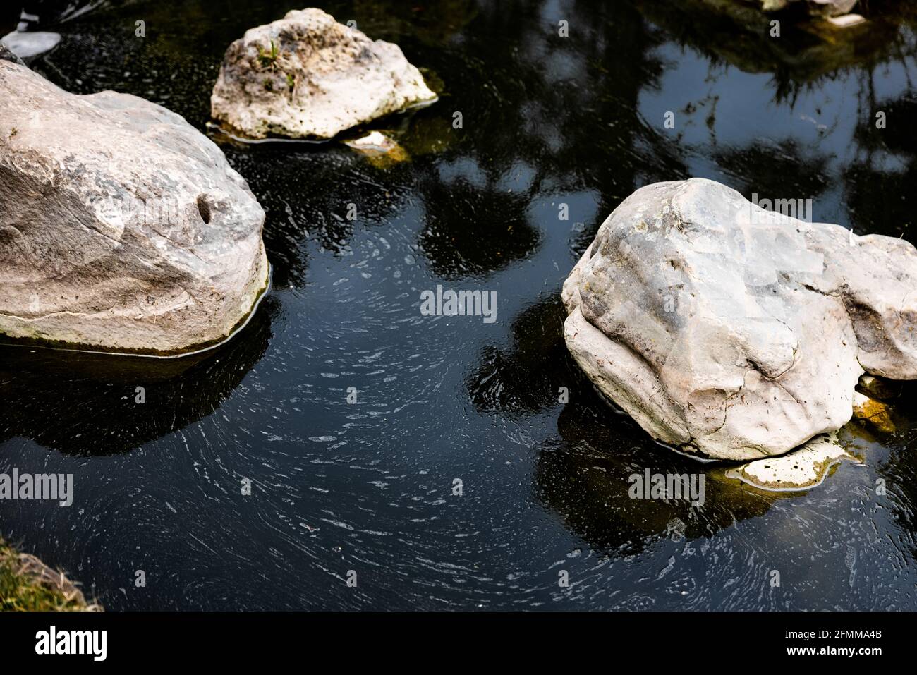 Boulders in the pond in the Japanese garden, Nordpark, Dusseldorf Stock ...