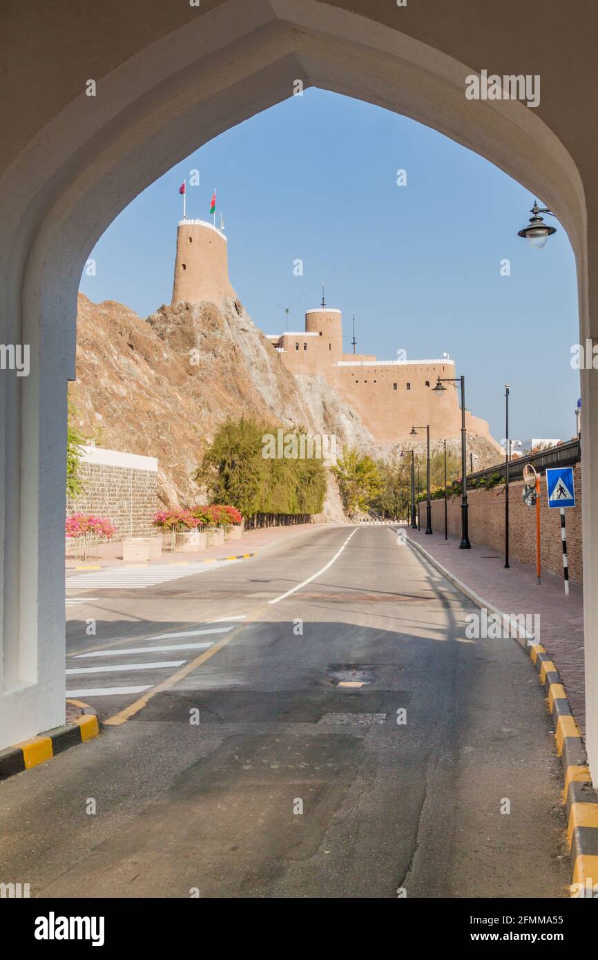 View of Al Mirani Fort in Muscat from Mathaib Gate, Oman Stock Photo ...