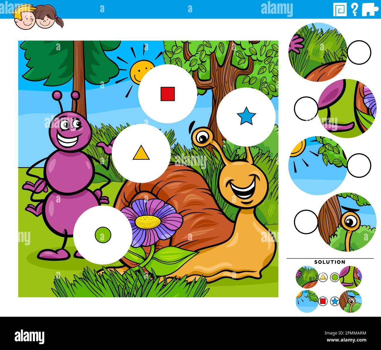 Cartoon illustration of educational match the pieces jigsaw puzzle game ...