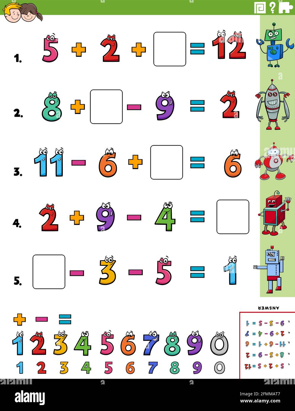 Cartoon illustration of educational mathematical calculation task ...