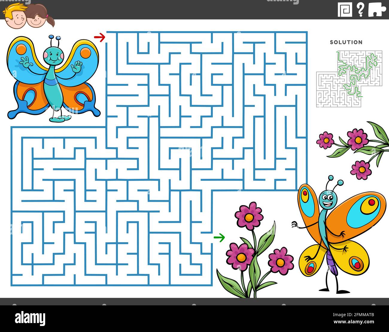 Cartoon illustration of educational maze puzzle game for children with ...