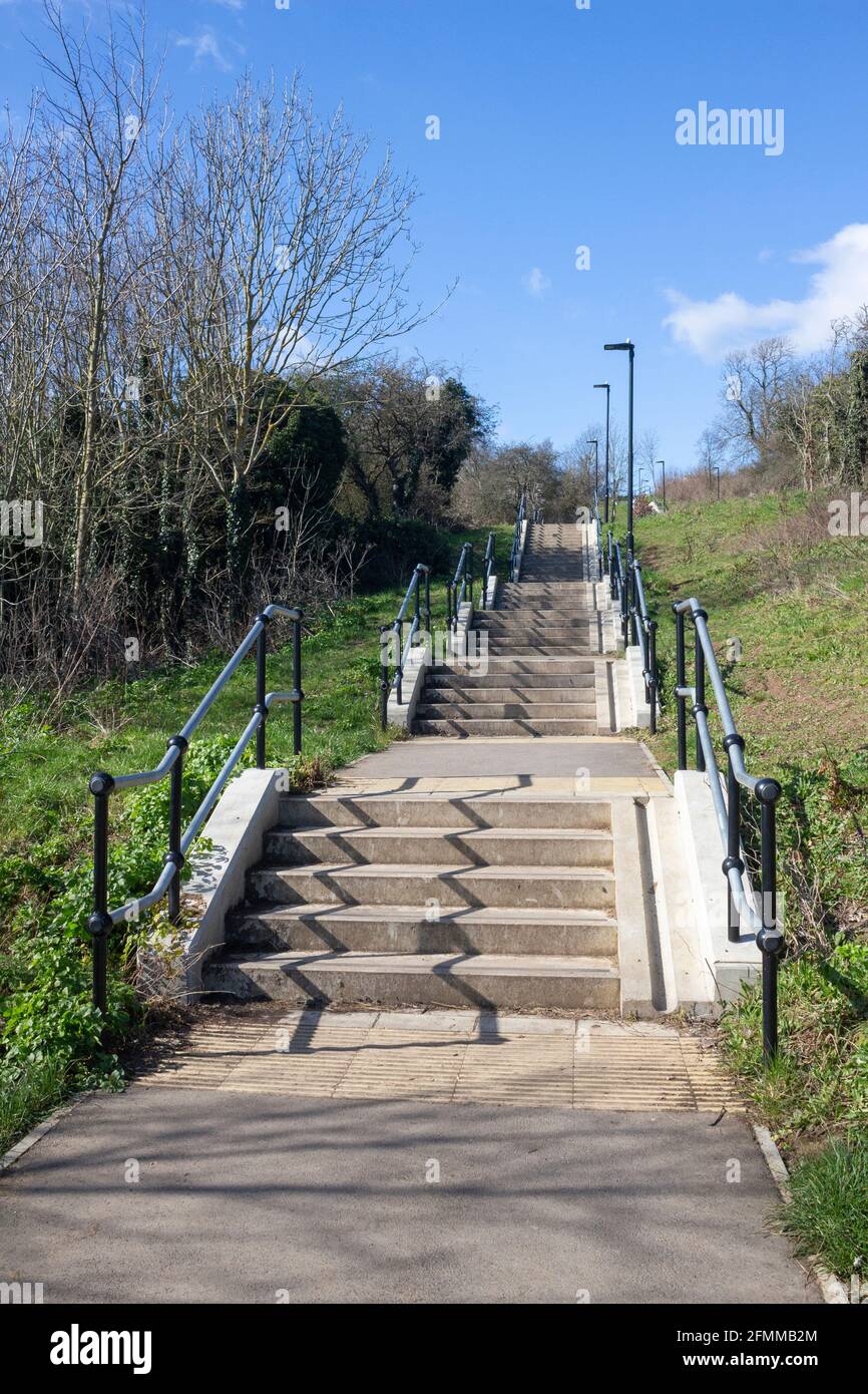 Steps leading up from the station at Leigh-on-Sea, Essex, England Stock ...