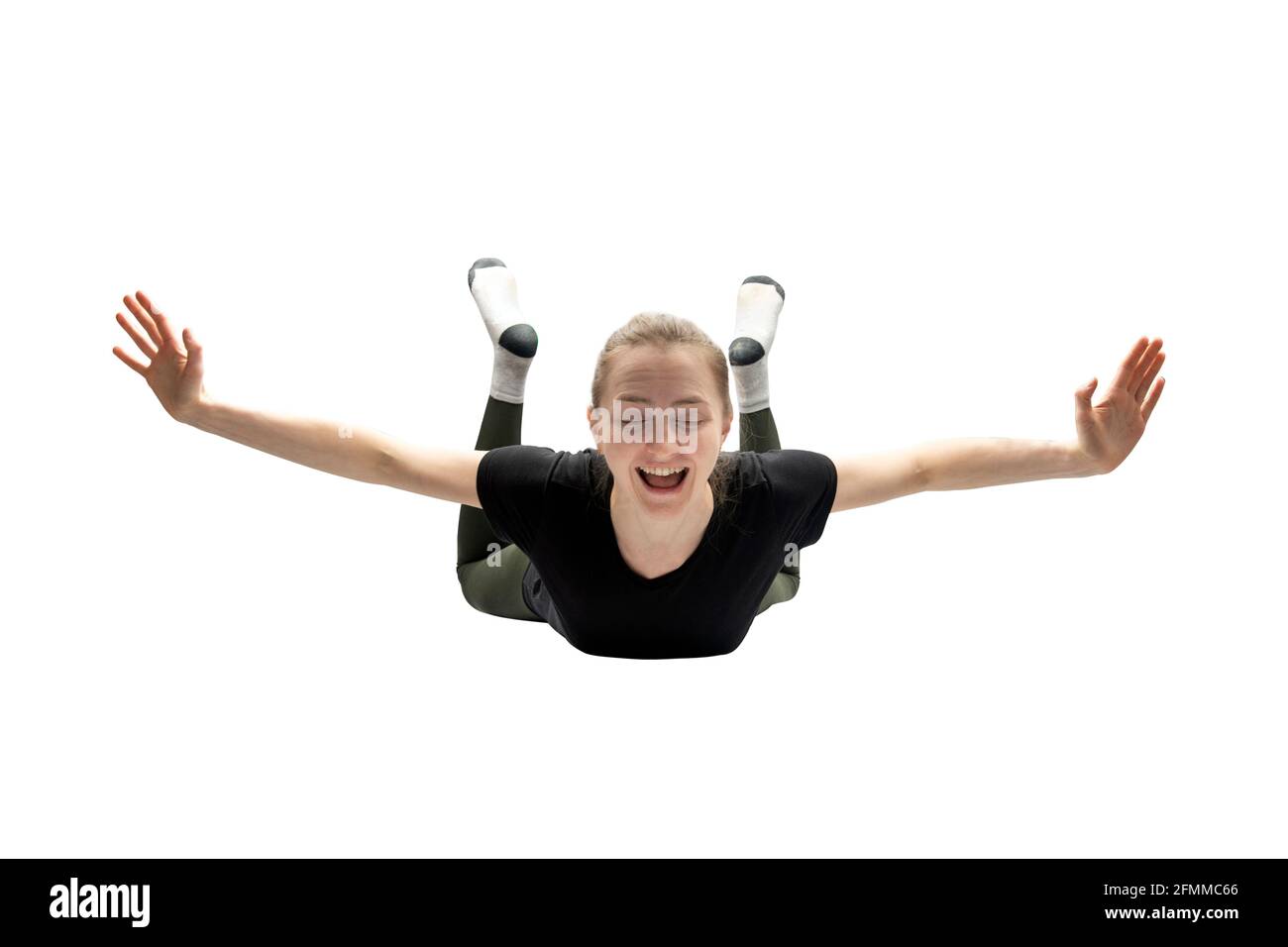 Woman falling from height. Flying without parachute. Nightmares ...