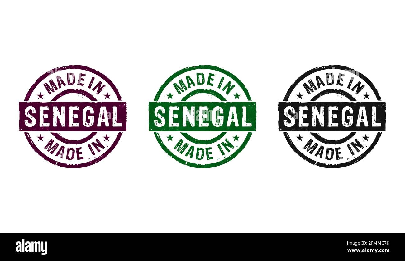 Made in Senegal stamp icons in few color versions. Factory ...