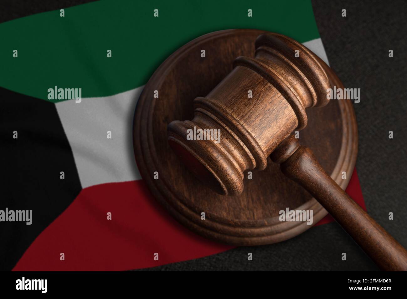 Judge gavel and flag of Kuwait. Law and justice in Kuwait. Violation of ...