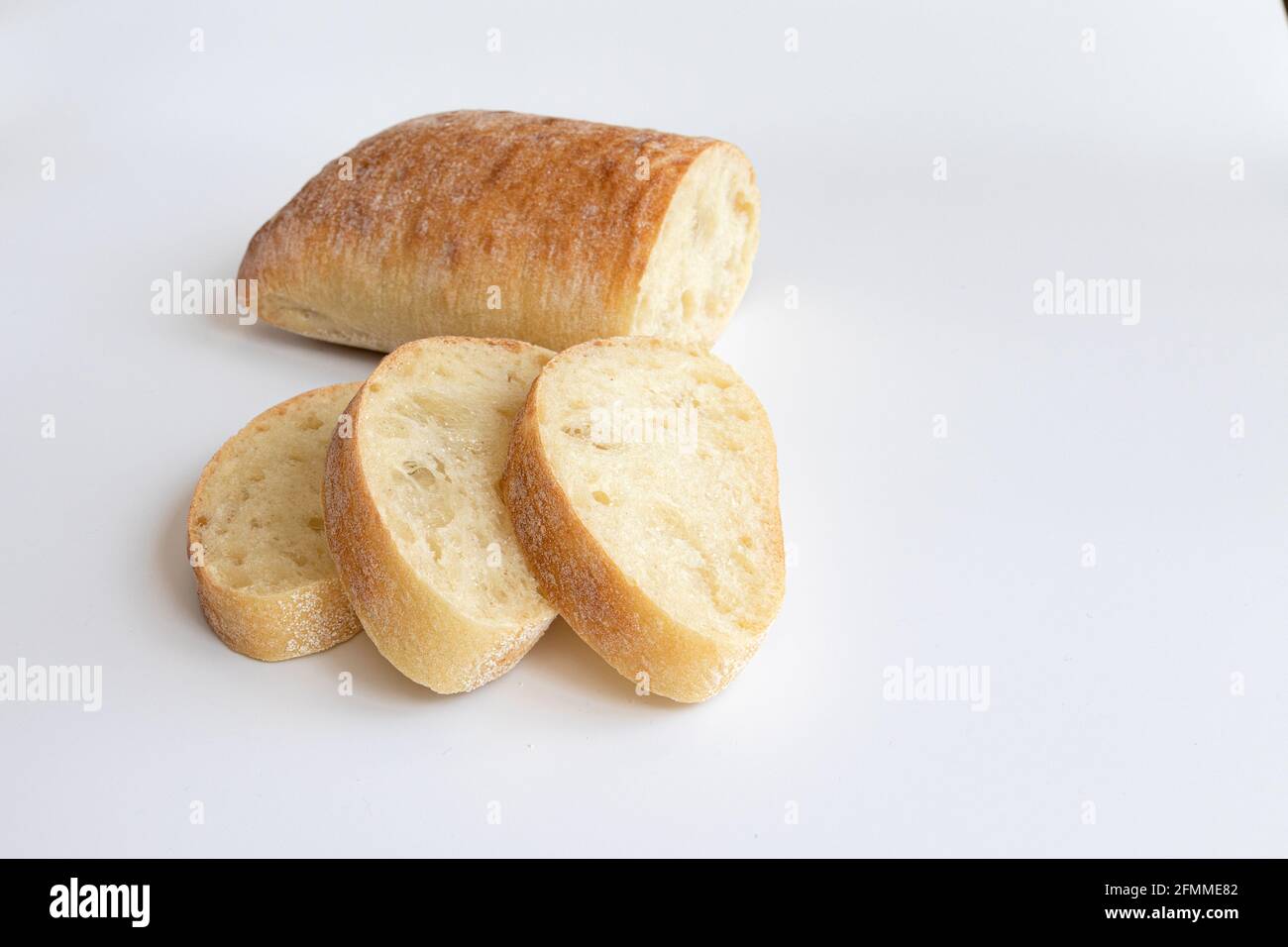 slice of ciabatta bread isolated on white background, side view, sliced ...