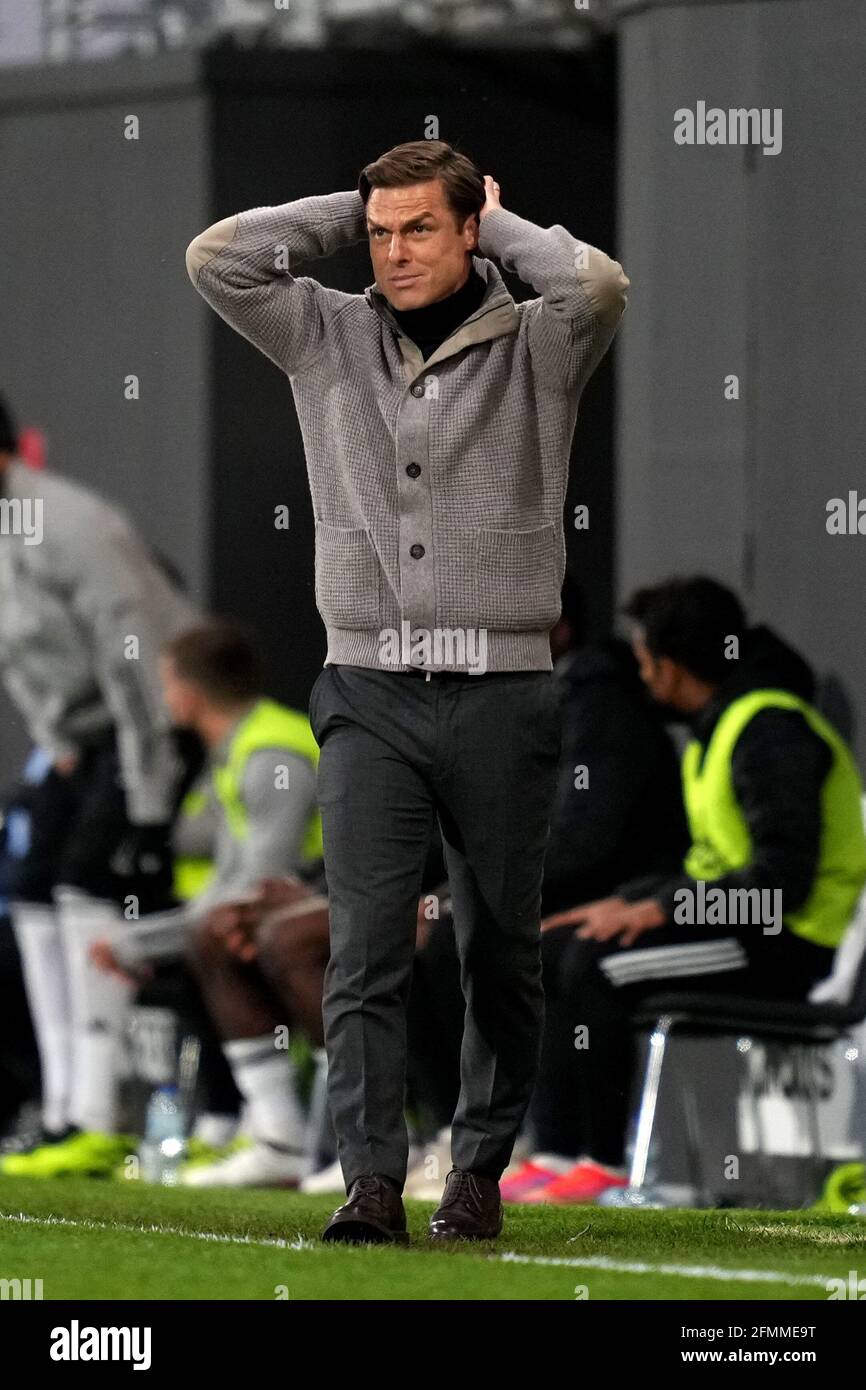 Fulham manager Scott Parker reacts on the touchline during the Premier ...