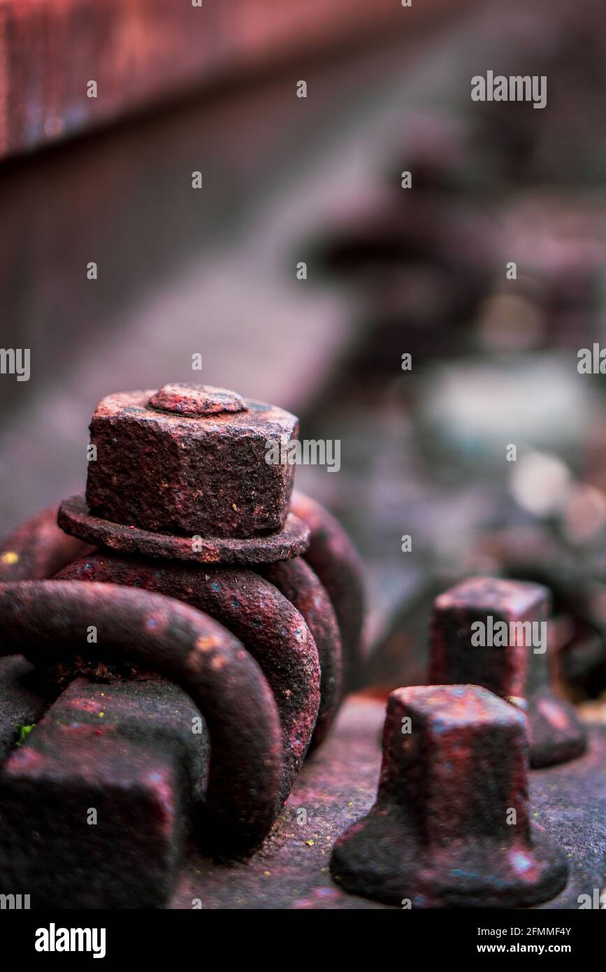 old rusty bolts on an abandoned railroad track Stock Photo - Alamy