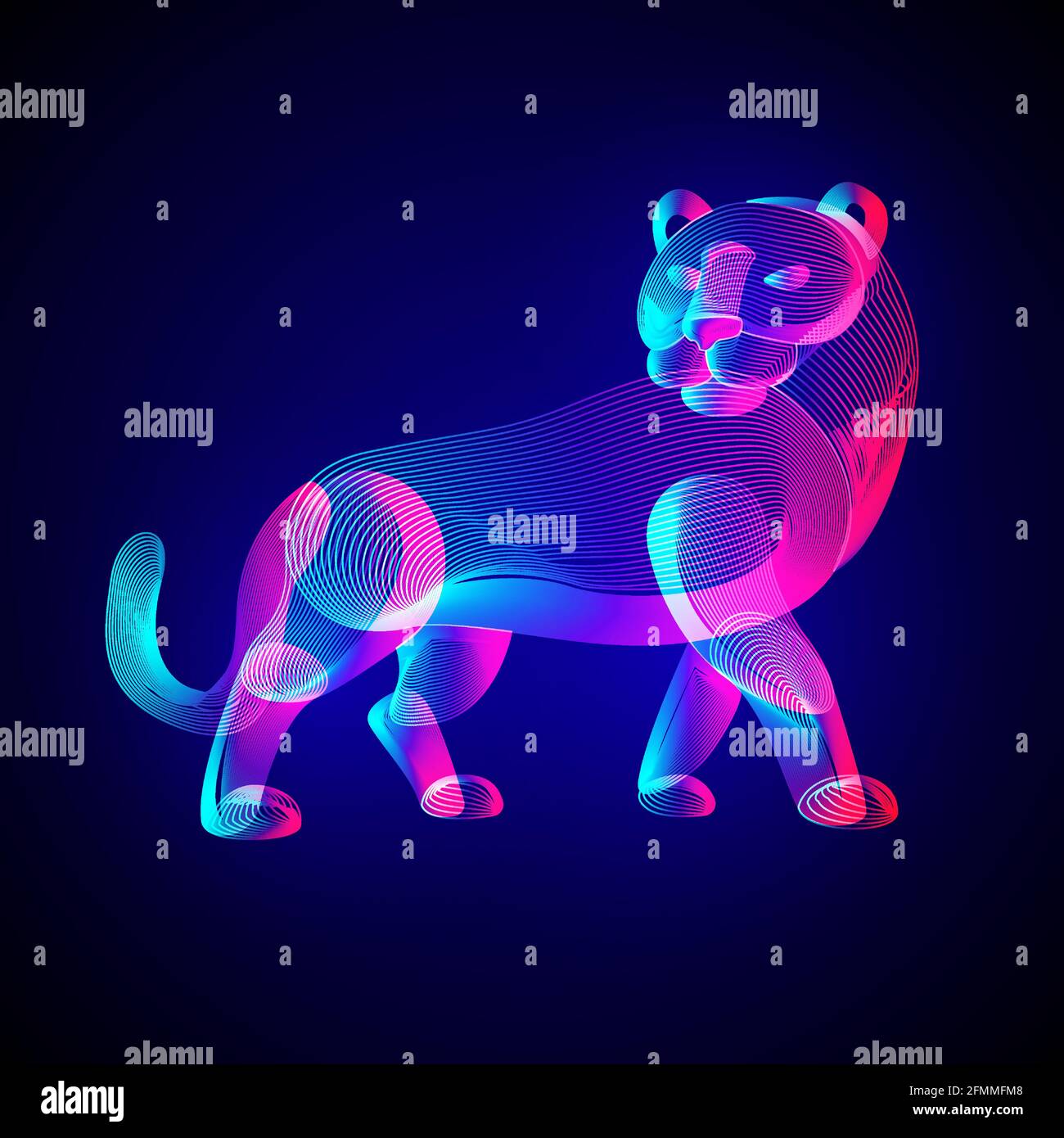Tiger silhouette. Outline vector illustration of standing tigress ...