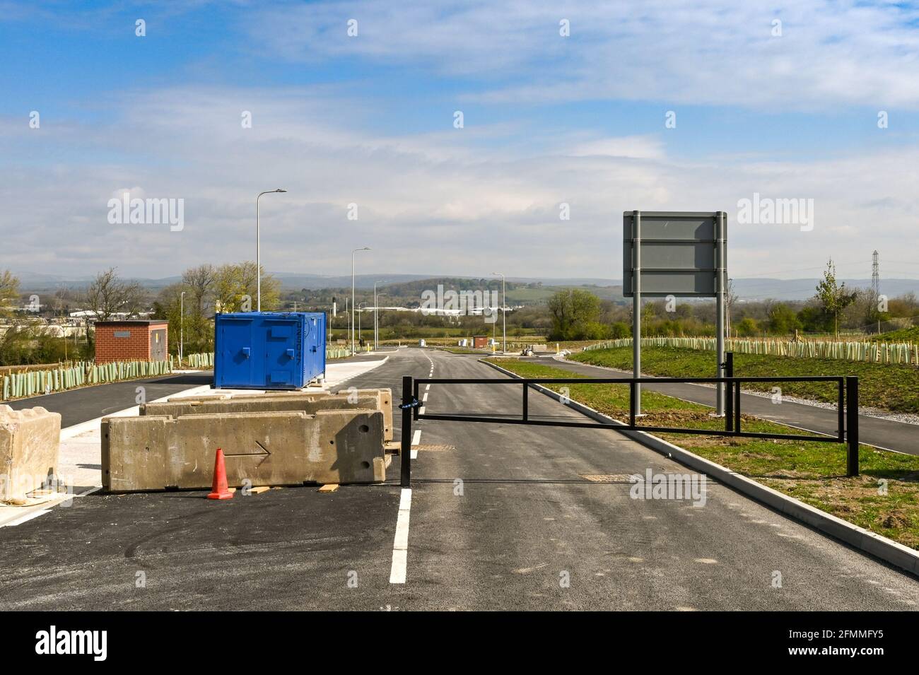 Bridgend, Wales - April 2021: Large heavy concrete blocks and a steel ...