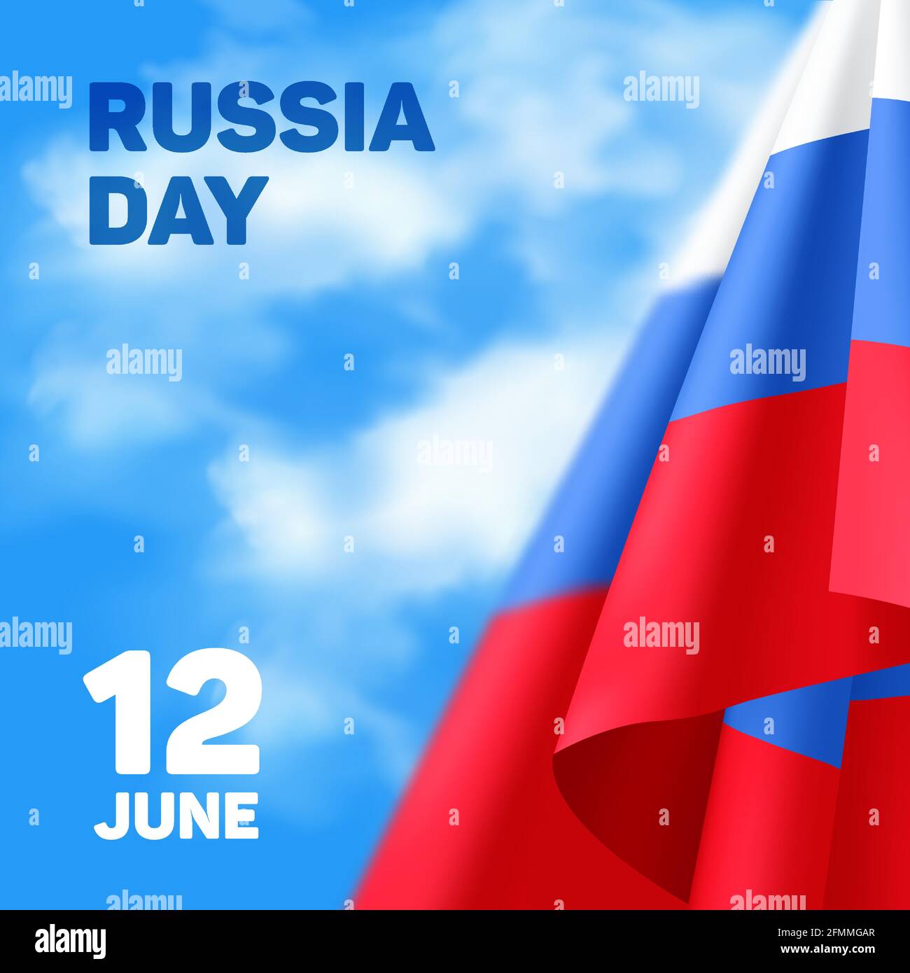 Russia national day banner or greeting card. Russian waving flag to the ...