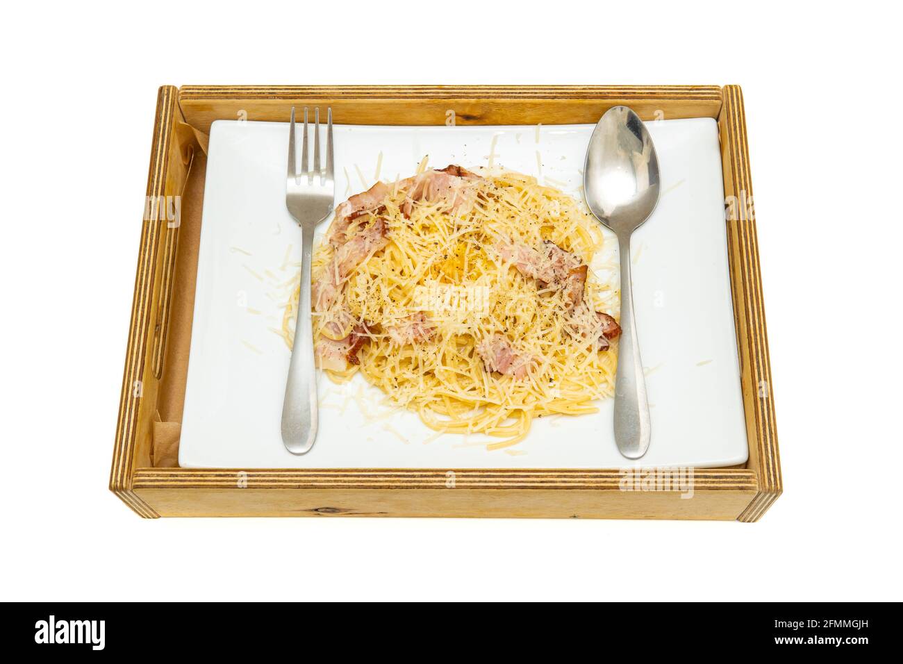 Traditional Italian food. Spaghetti with sauce and cheese. Carbonara ...