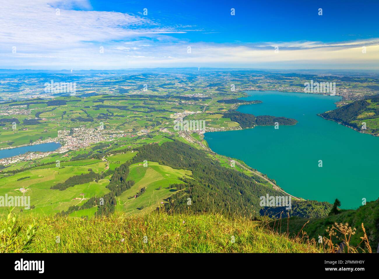 Panoramic views along hiking trail around Rigi Kulm, the highest peak ...