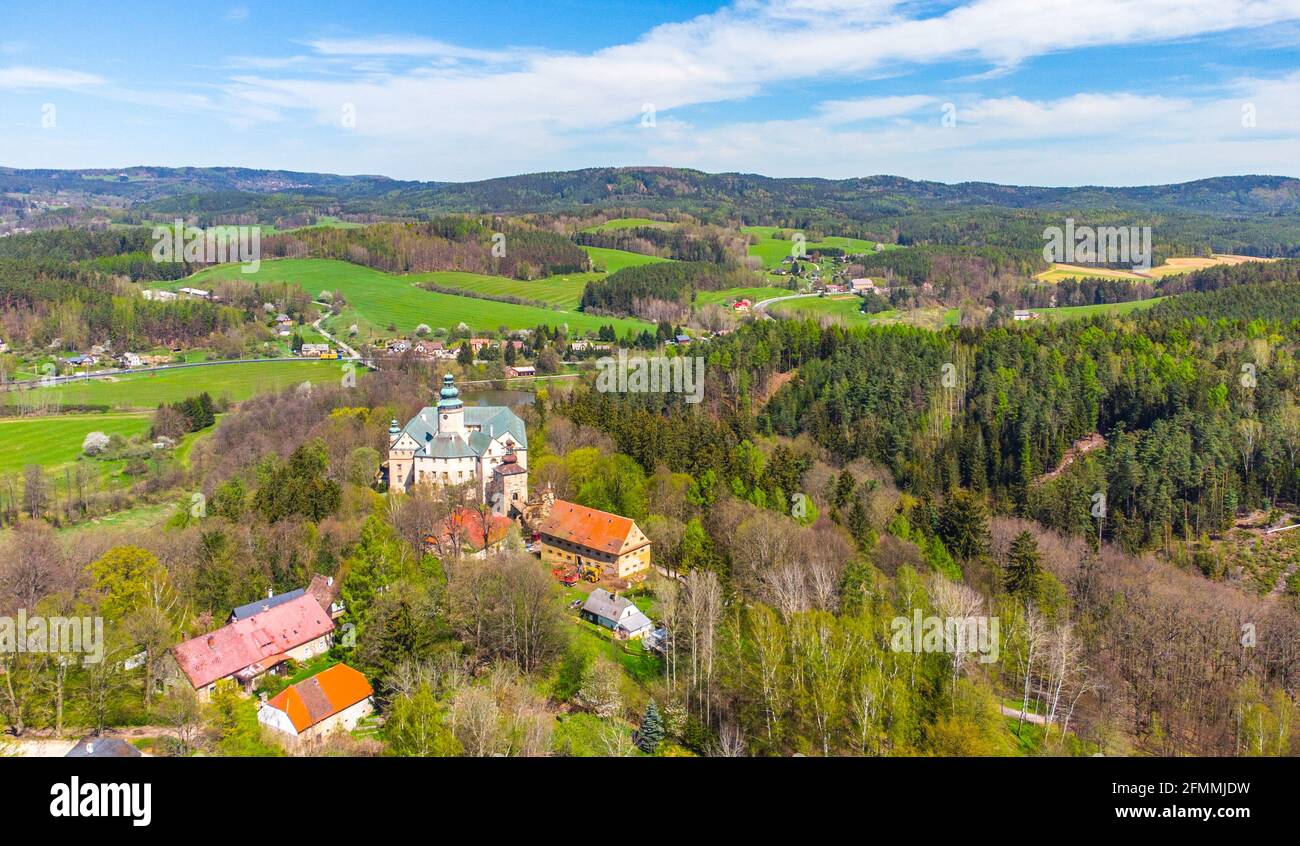Lemberk Castle aerial view from above Stock Photo - Alamy