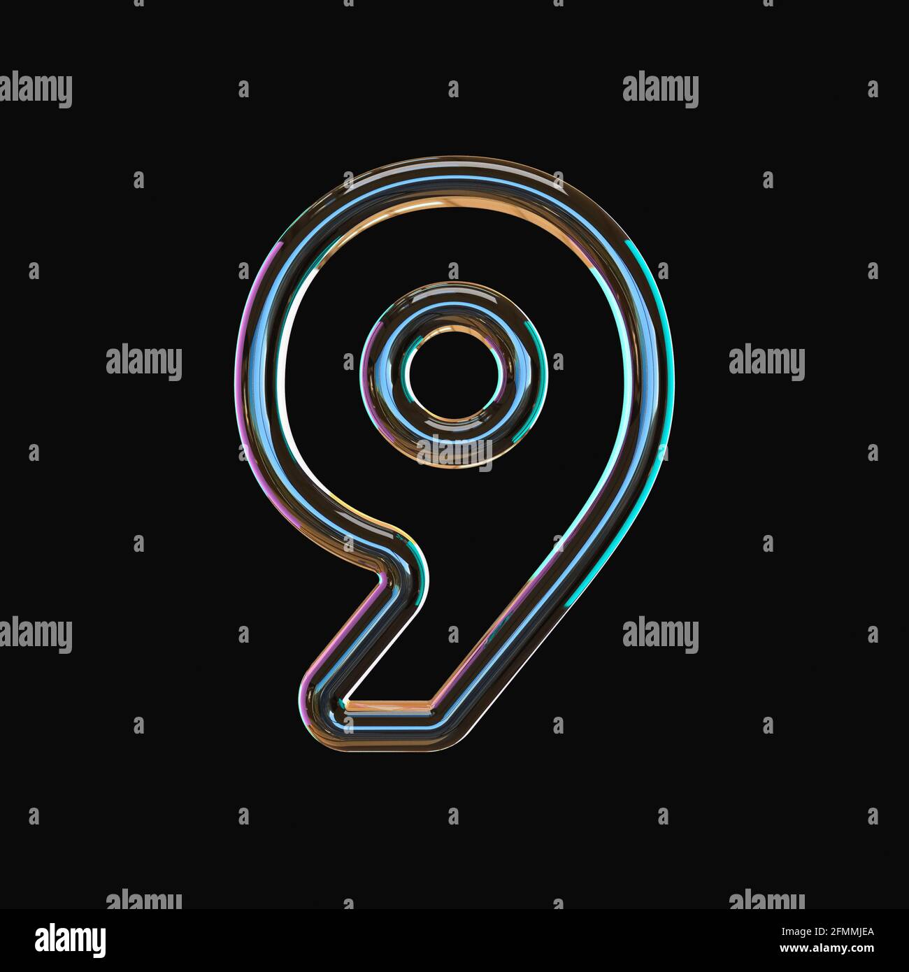 Vivid color glass font Number 9 NINE 3D render illustration isolated on ...