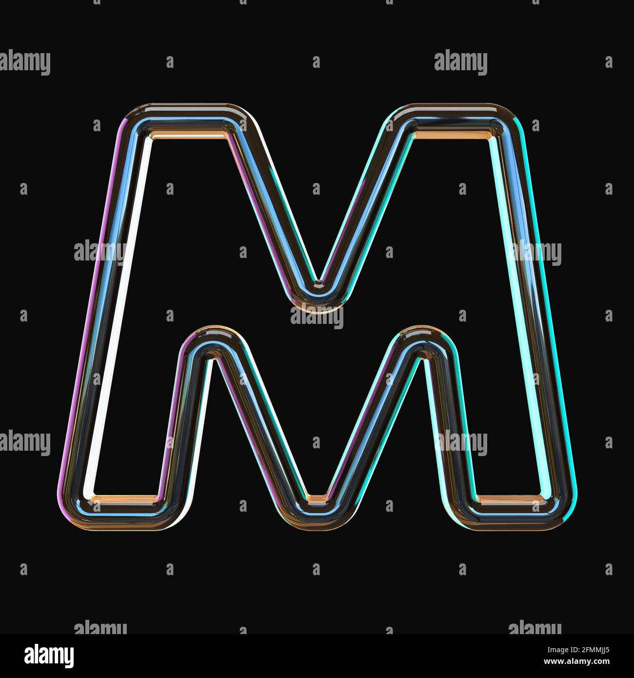 Vivid color glass font Letter M 3D render illustration isolated on ...